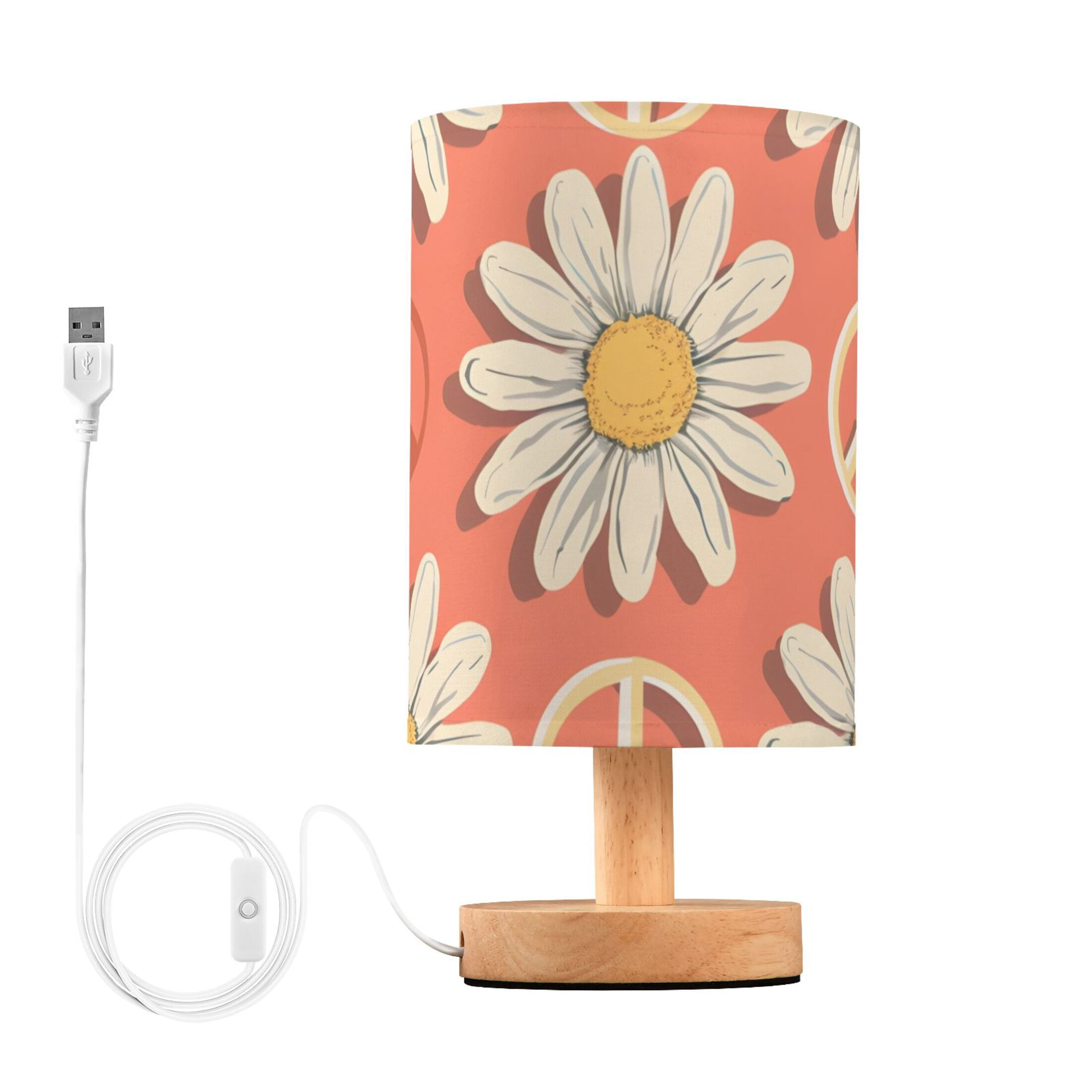 Groovy Daisy Flower with Peace Symbol Bedside Desk Lamp LED Table ...