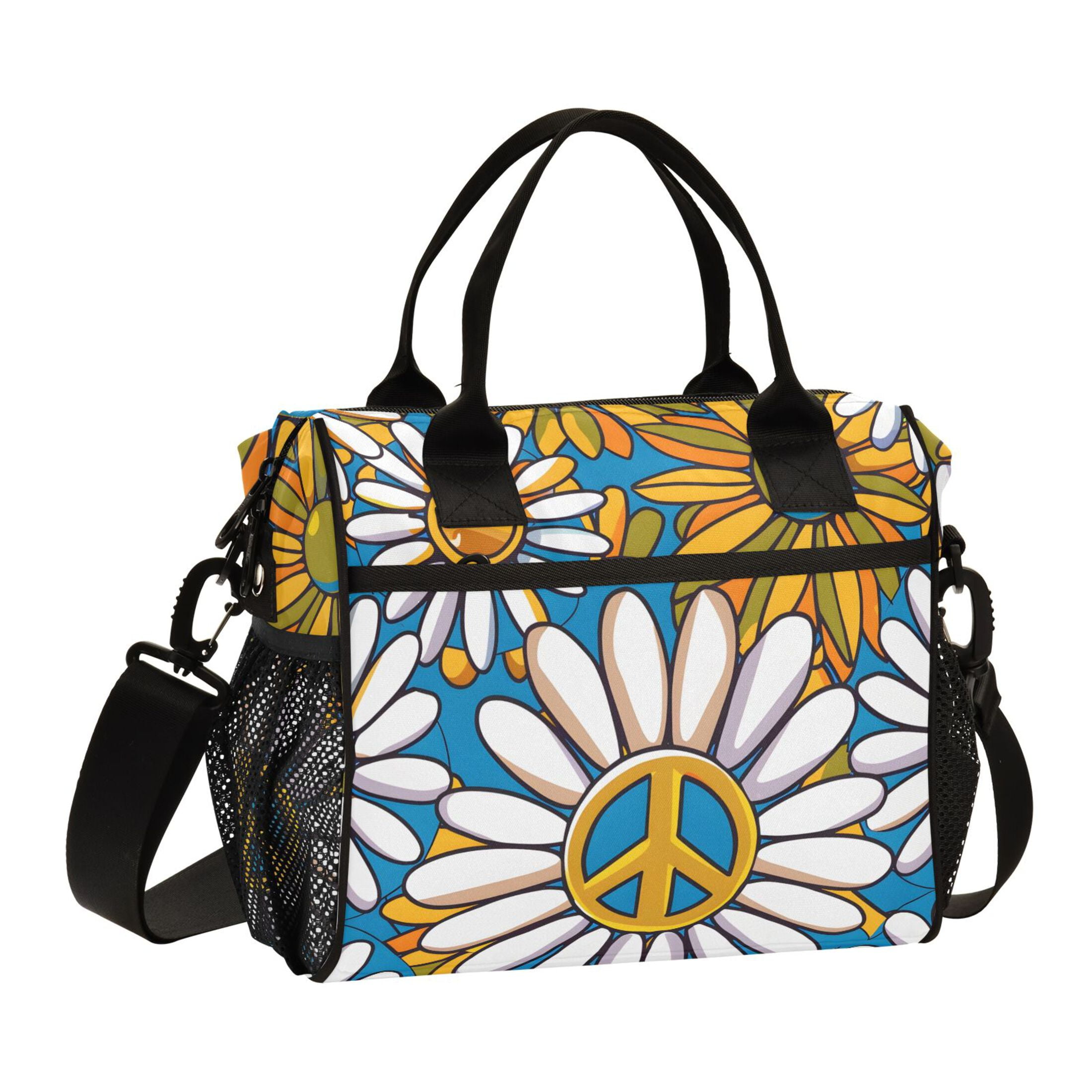 Groovy Daisy Flower and Peace Symbol Lunch Bag Insulated Lunch Box ...