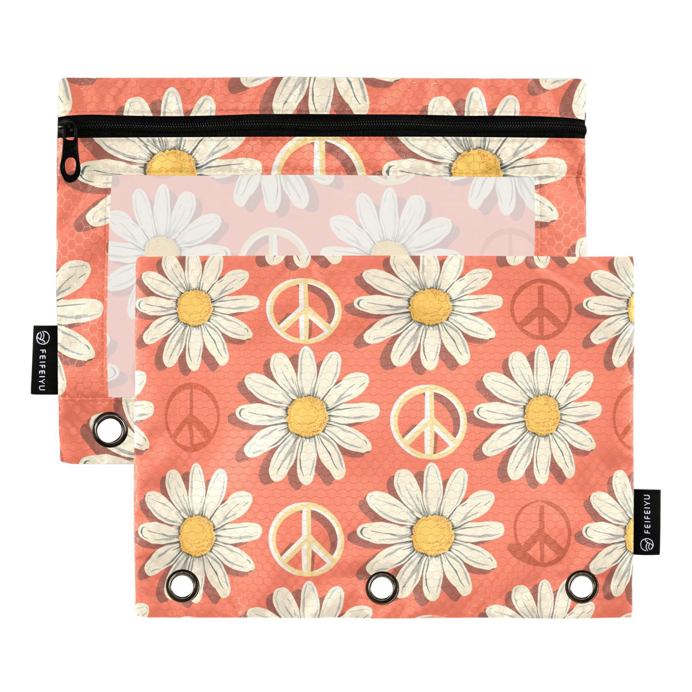 Groovy Daisy Flower with Peace Symbol 2 Pack Pencil Pouch for 3 Ring ...