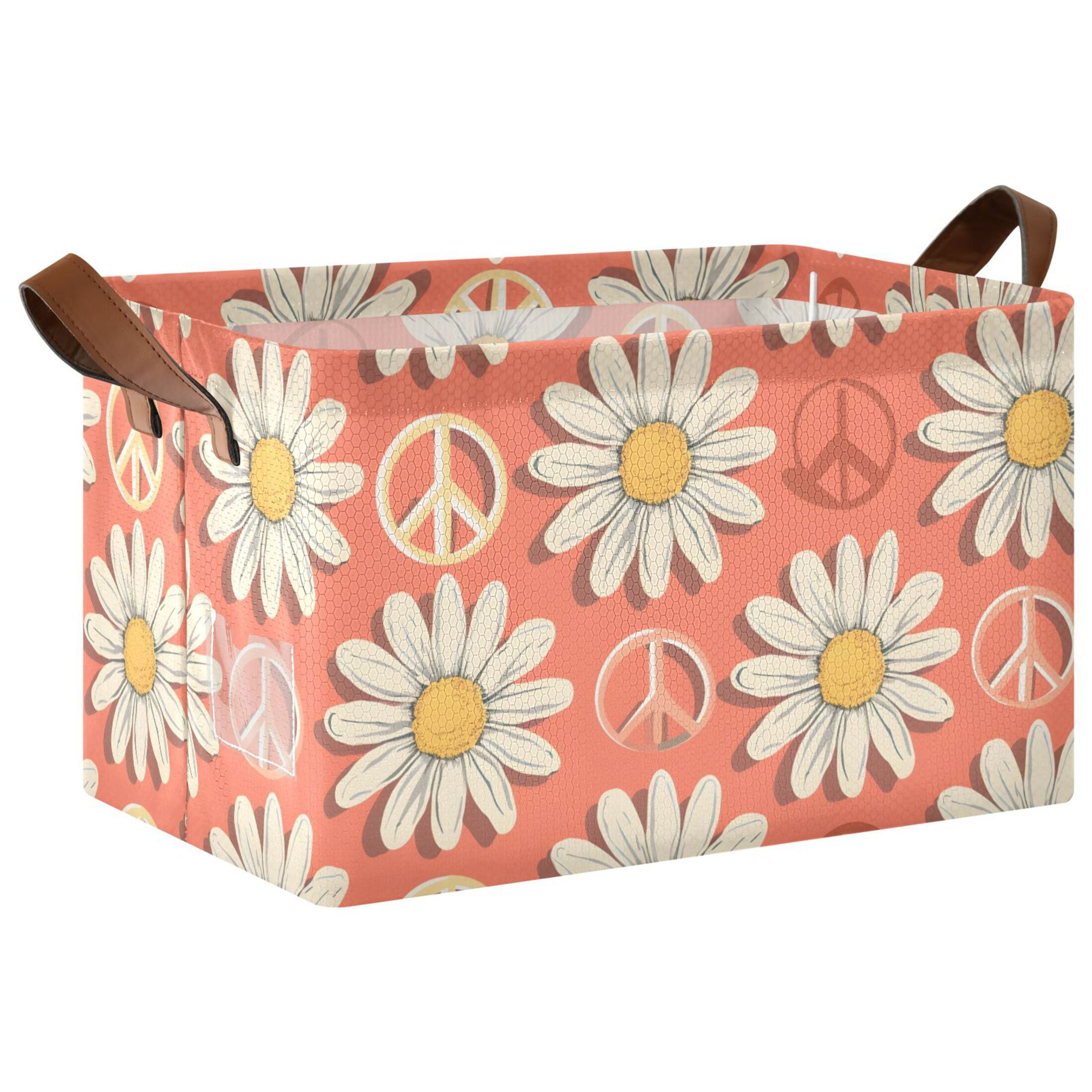 Groovy Daisy Flower with Peace Symbol Collapsible Storage Bins Fabric ...