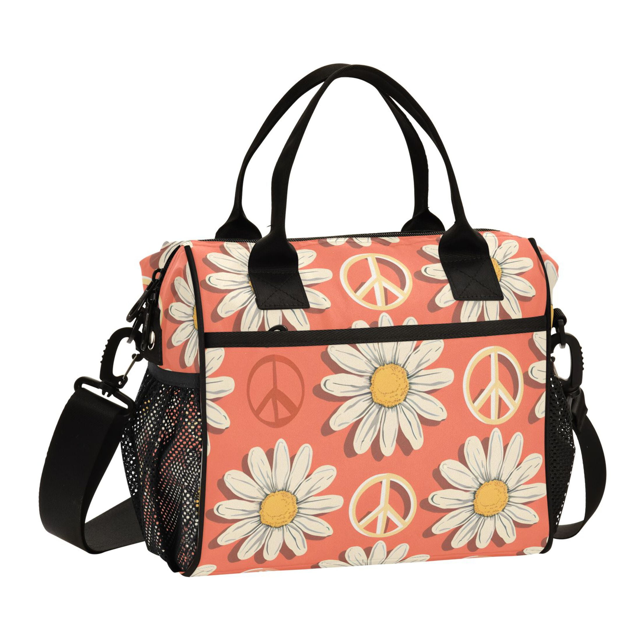 Groovy Daisy Flower with Peace Symbol Lunch Bag Insulated Lunch Box ...