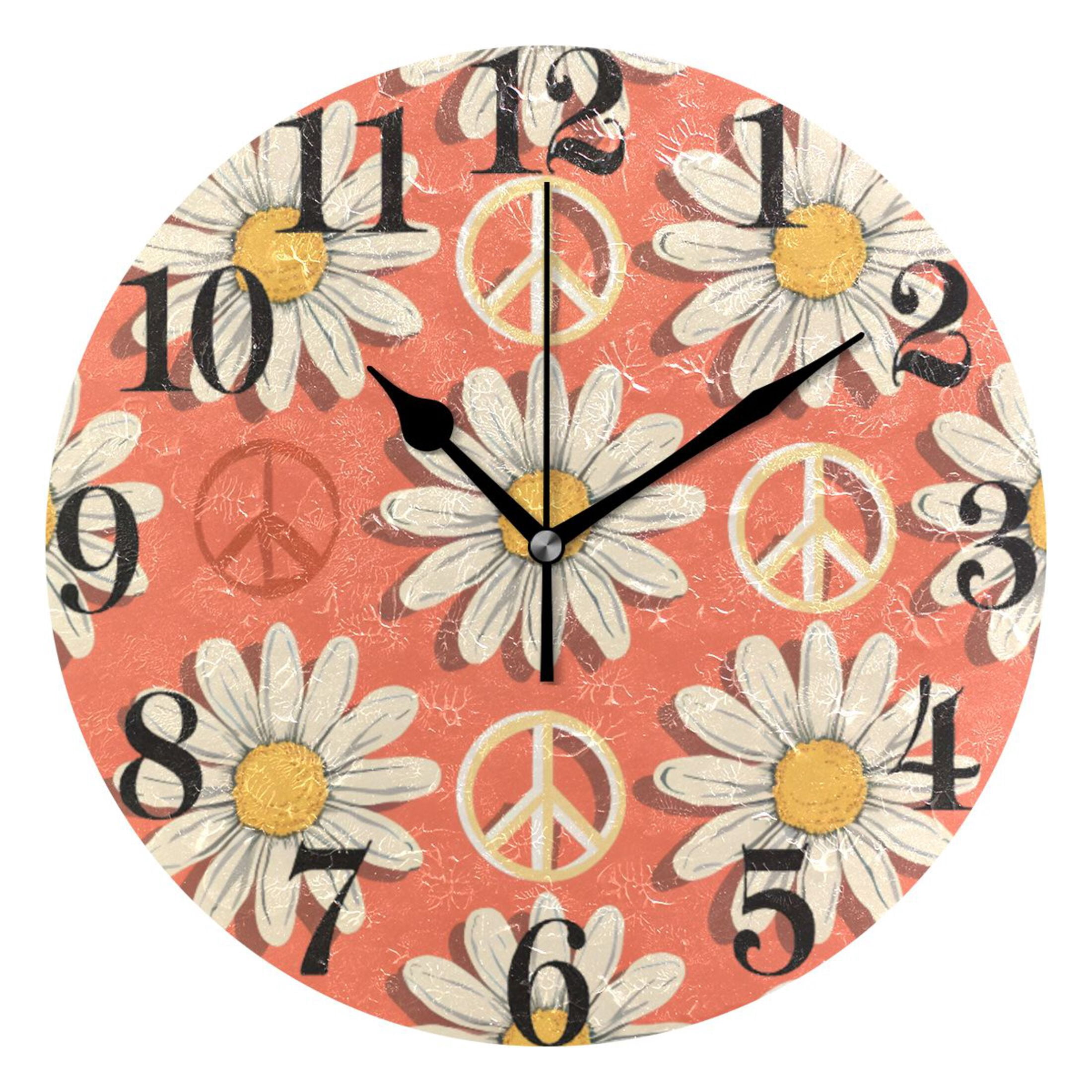 Groovy Daisy Flower with Peace Symbol Wall Clock 9.8 inch Battery ...