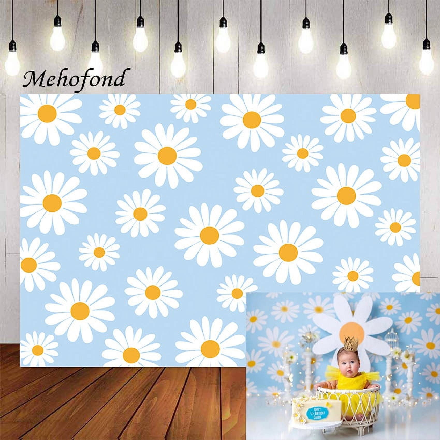 Groovy Daisy Flowers Blue Girls Birthday Party Baby Shower Portrait r ...
