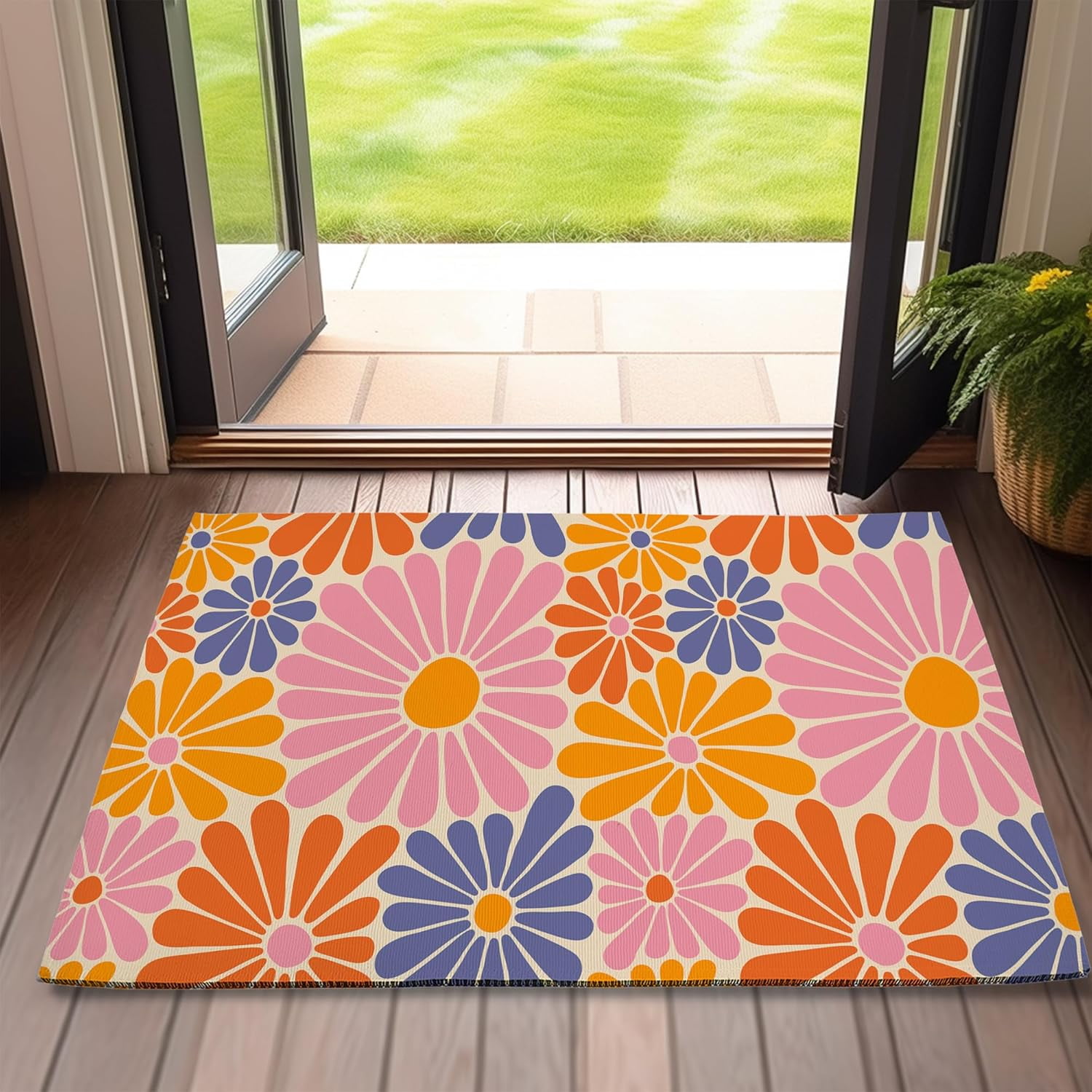Groovy Daisy Flowers Front Door Mat 17"x30" 70s Hippie Retro Doormats ...