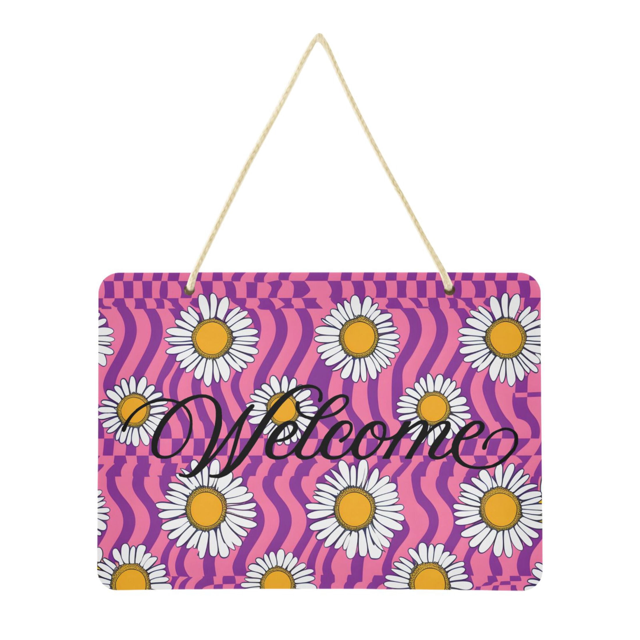 Groovy Daisy and Chessboard Welcome Sign Front Door PVC 14x10 inch ...