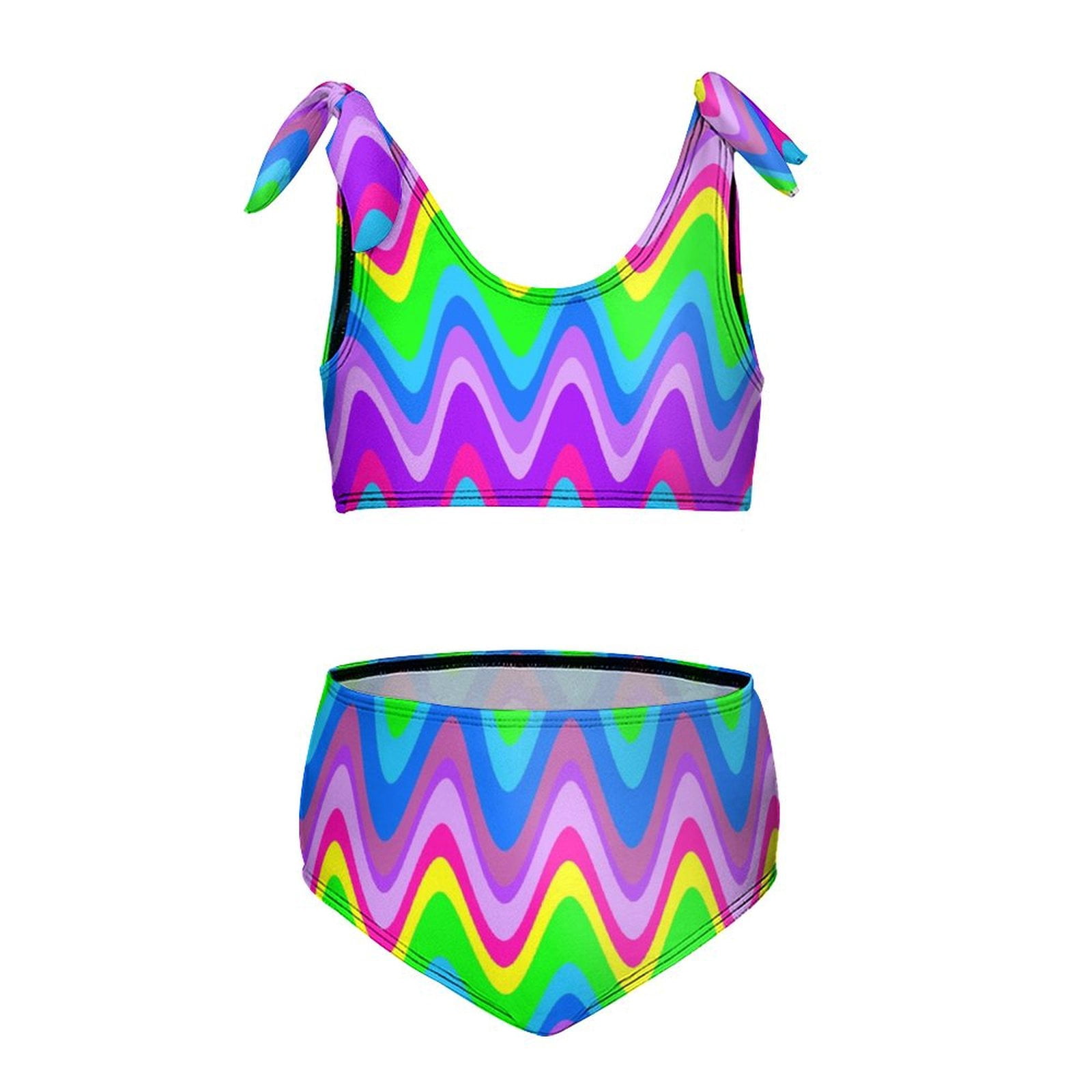 Groovy Disco Waves - 70s Neon Glow Girl's 2 Piece Bikini Set Beach ...