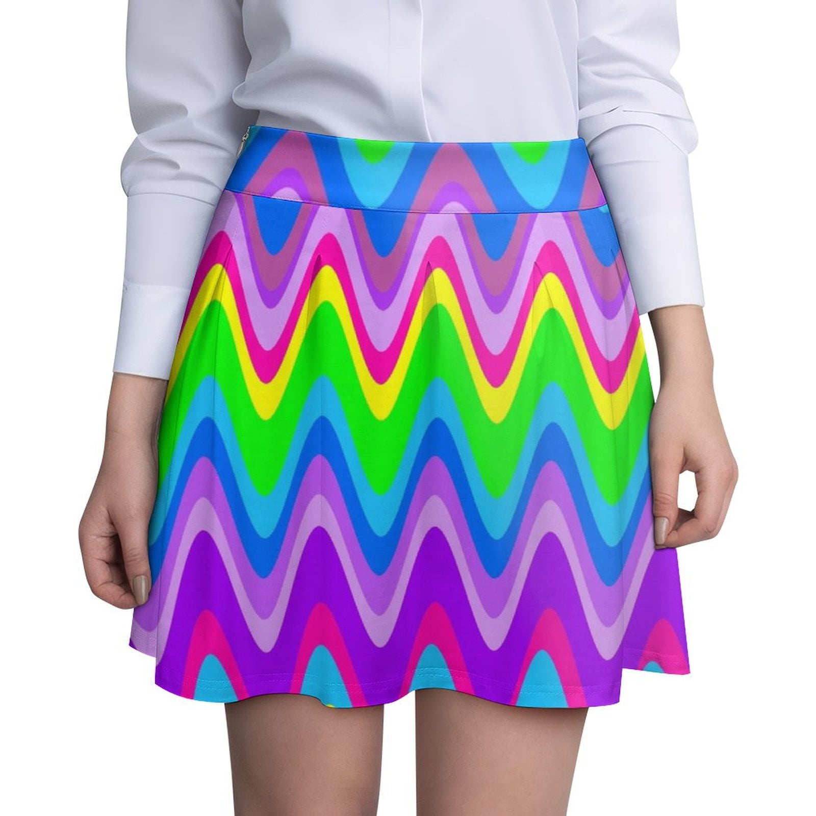 Groovy Disco Waves - 70s Neon Glow Women's Casual Mini Skirt Invisible ...