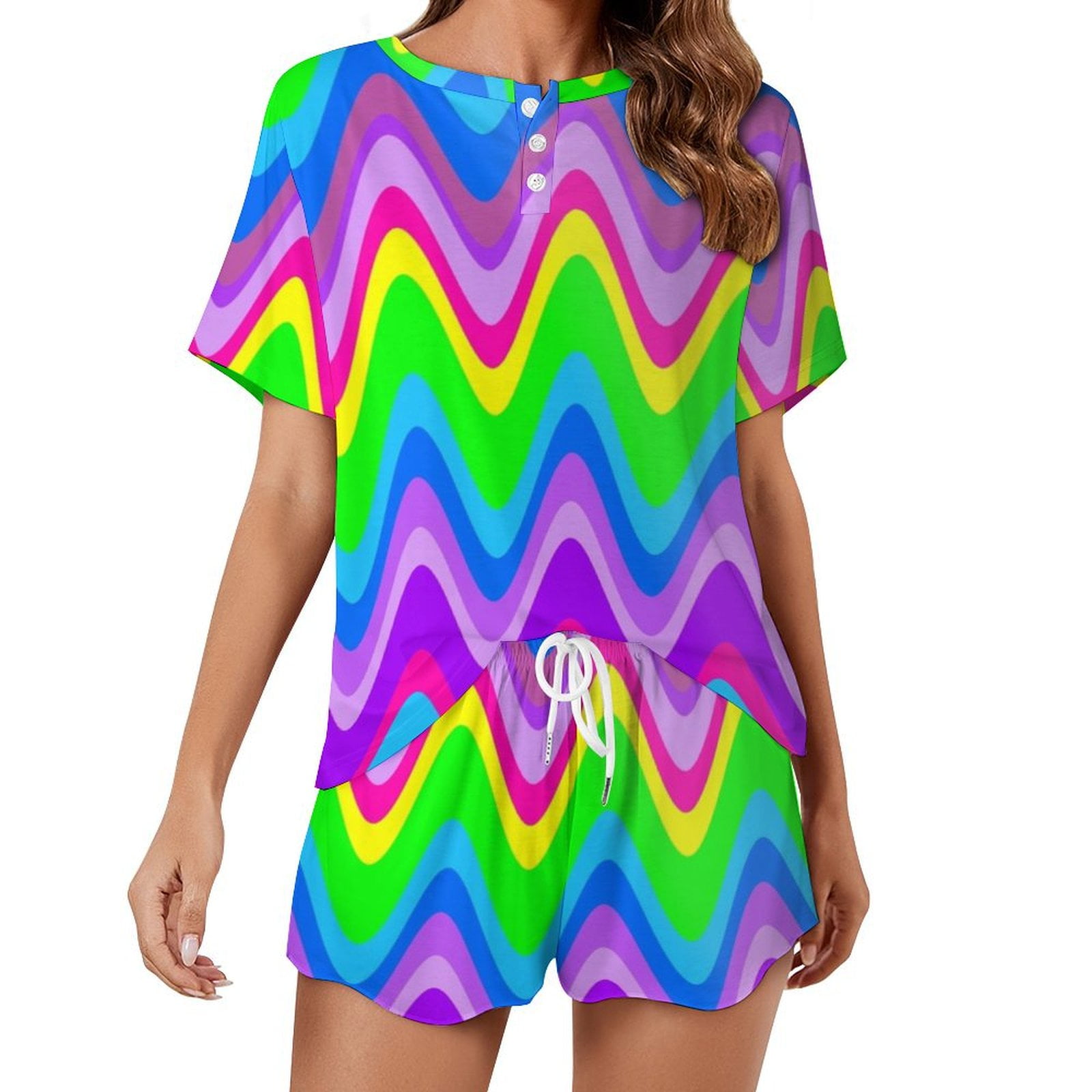 Groovy Disco Waves - 70s Neon Glow Women's Loungewear Set 2 Piece ...