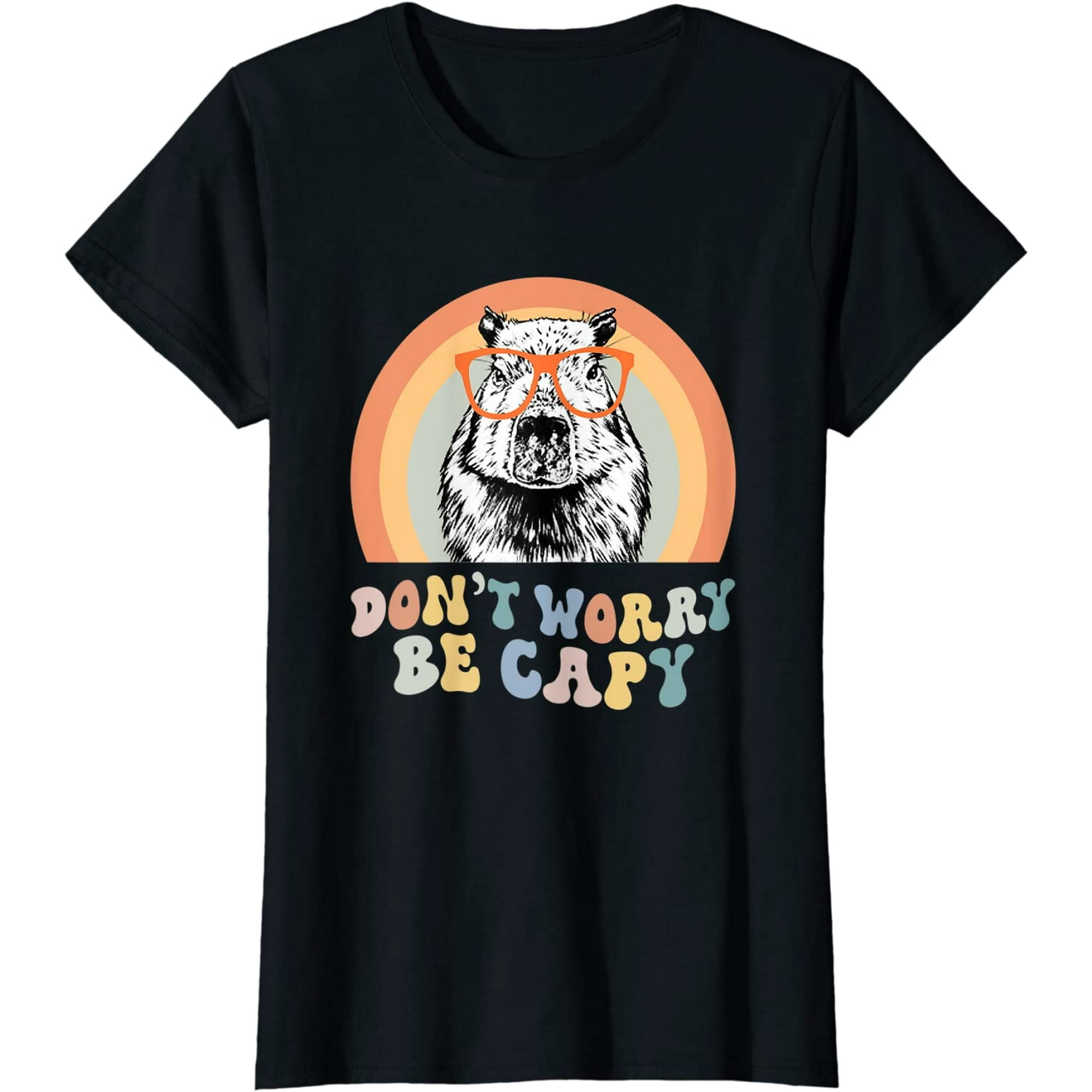 Groovy Don't Worry Be Cappy Cute Funny Capybara Men Women Black T-Shirt ...