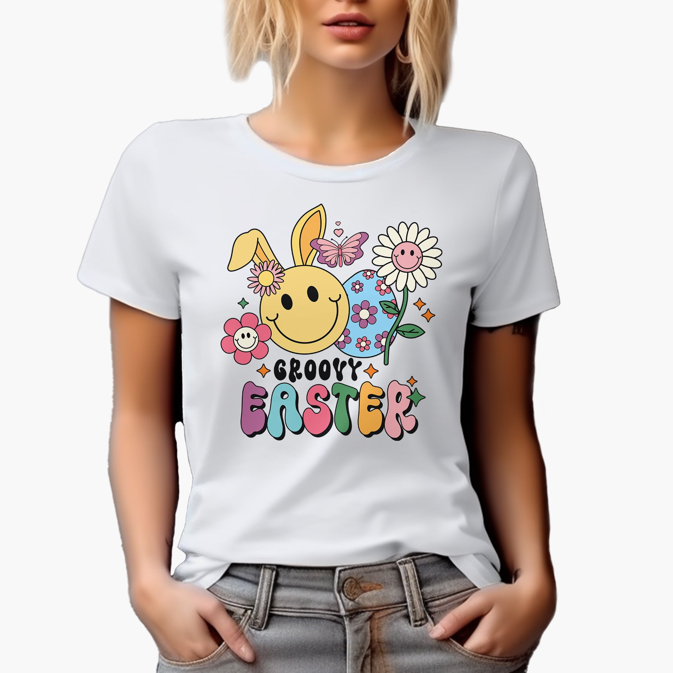 Groovy Easter with 90s Retro Art, Favor, Souvenir or Merch Gift, White ...