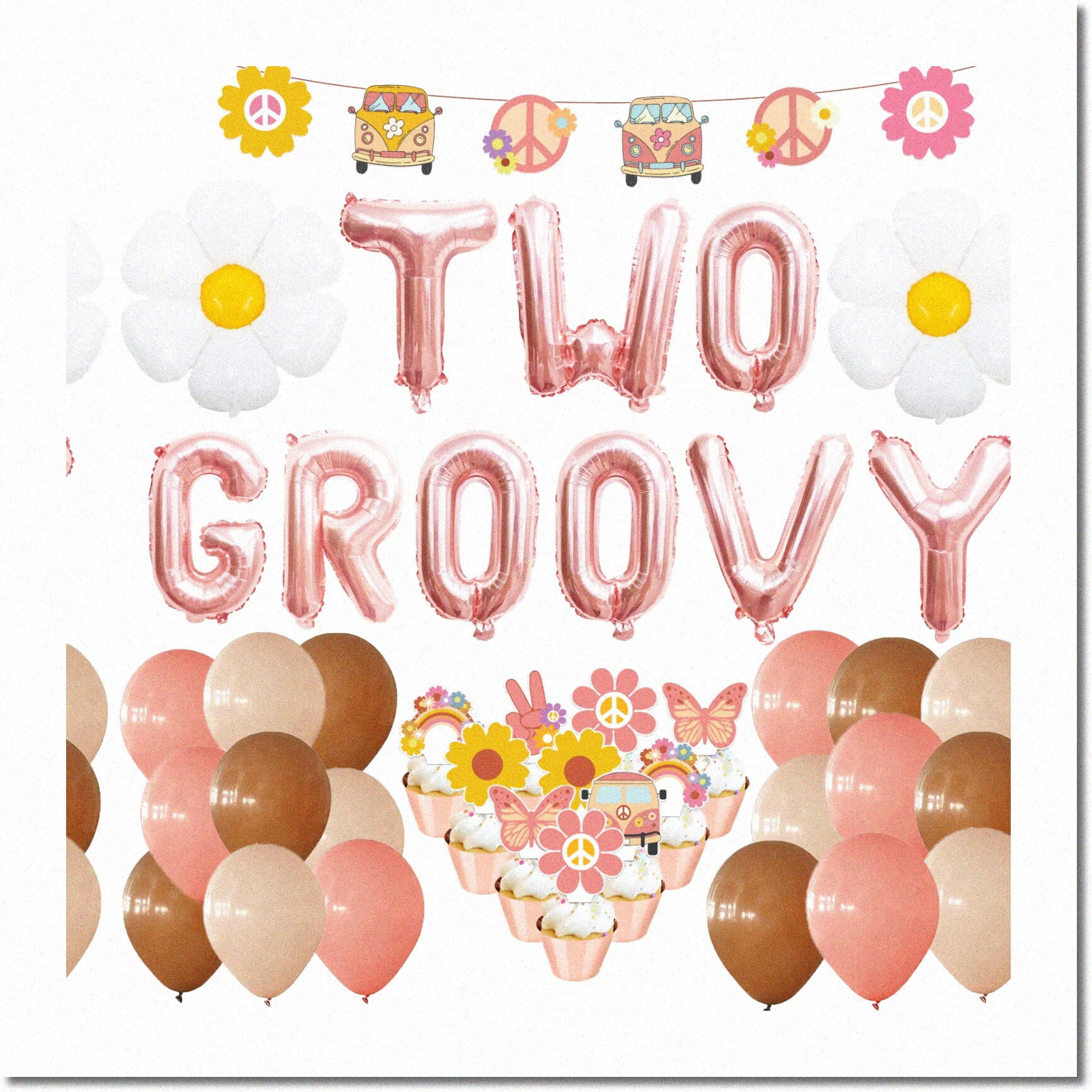 Groovy Fiesta Extravaganza - Flower Power Birthday Bash Kit with Balloon Numbers, Cake Toppers ...