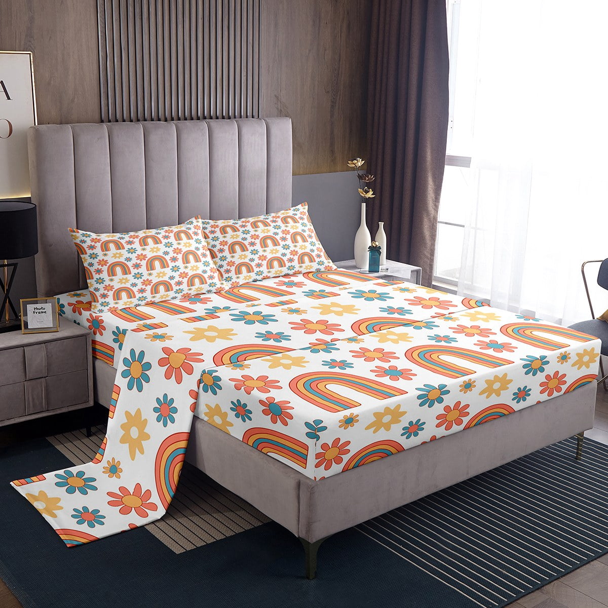 Groovy Floral Bed Set Rainbow Bed Sheets Set, Colorful Flower Sheet Set ...