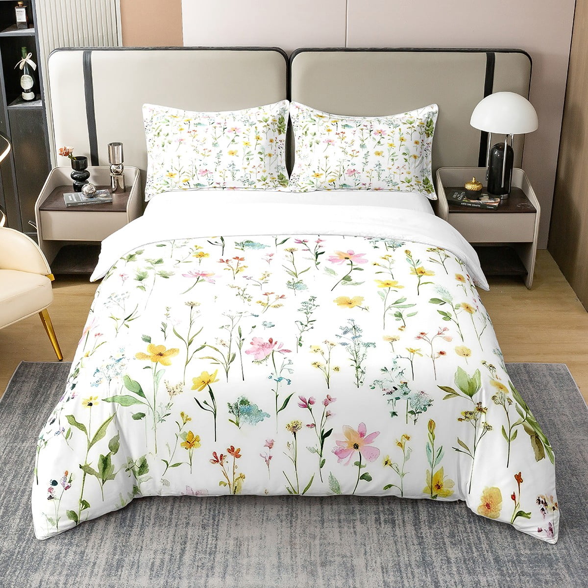Groovy Flower 100% Cotton Duvet Cover Twin,Watercolor Flower Bedding ...