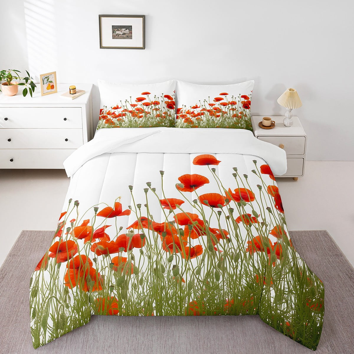 Groovy Flower Bedding Set for Adults,Watercolor Flower Comforter Sets ...