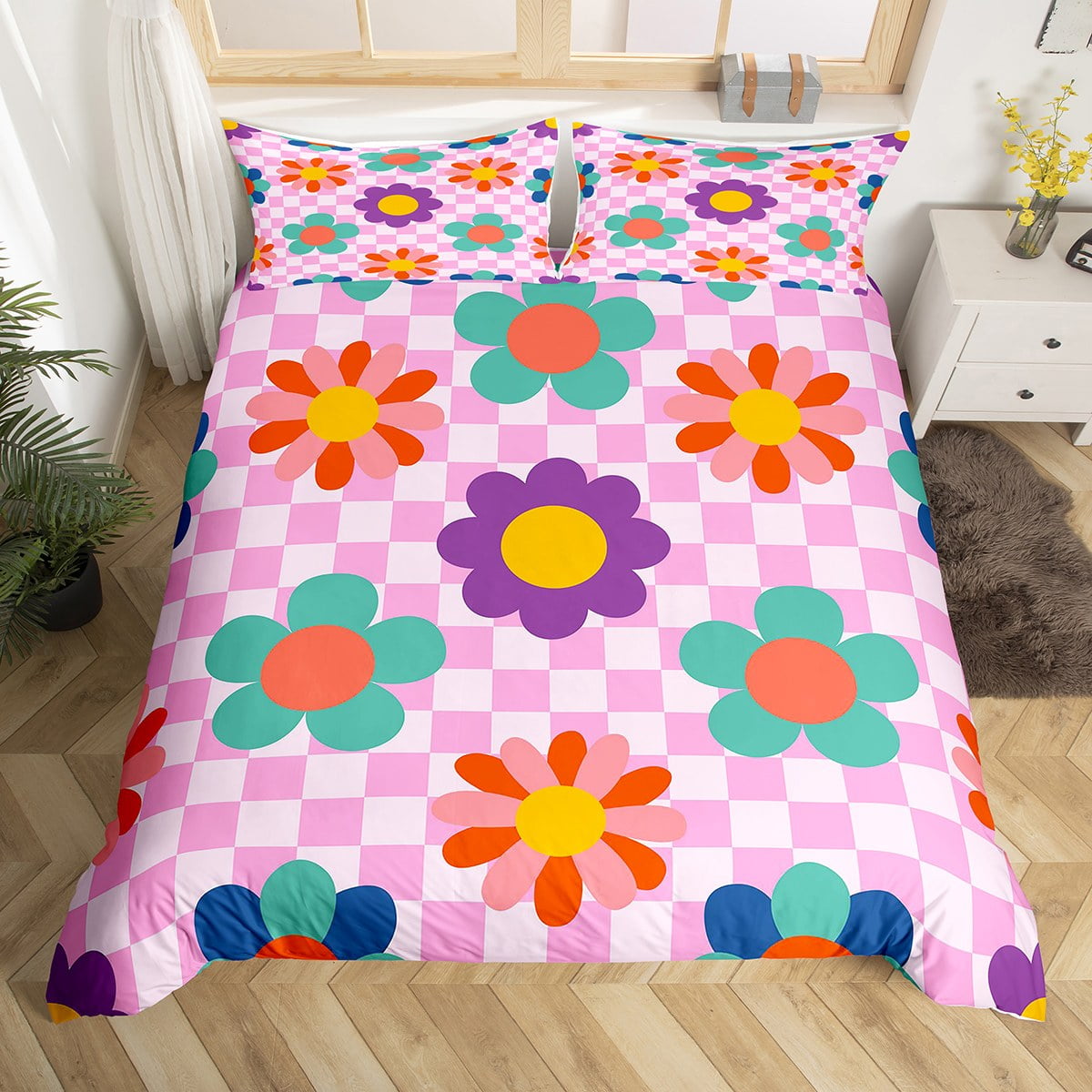 Groovy Flower Comforter Cover King,Retro Kawaii Florals Bedding Set Y2K ...