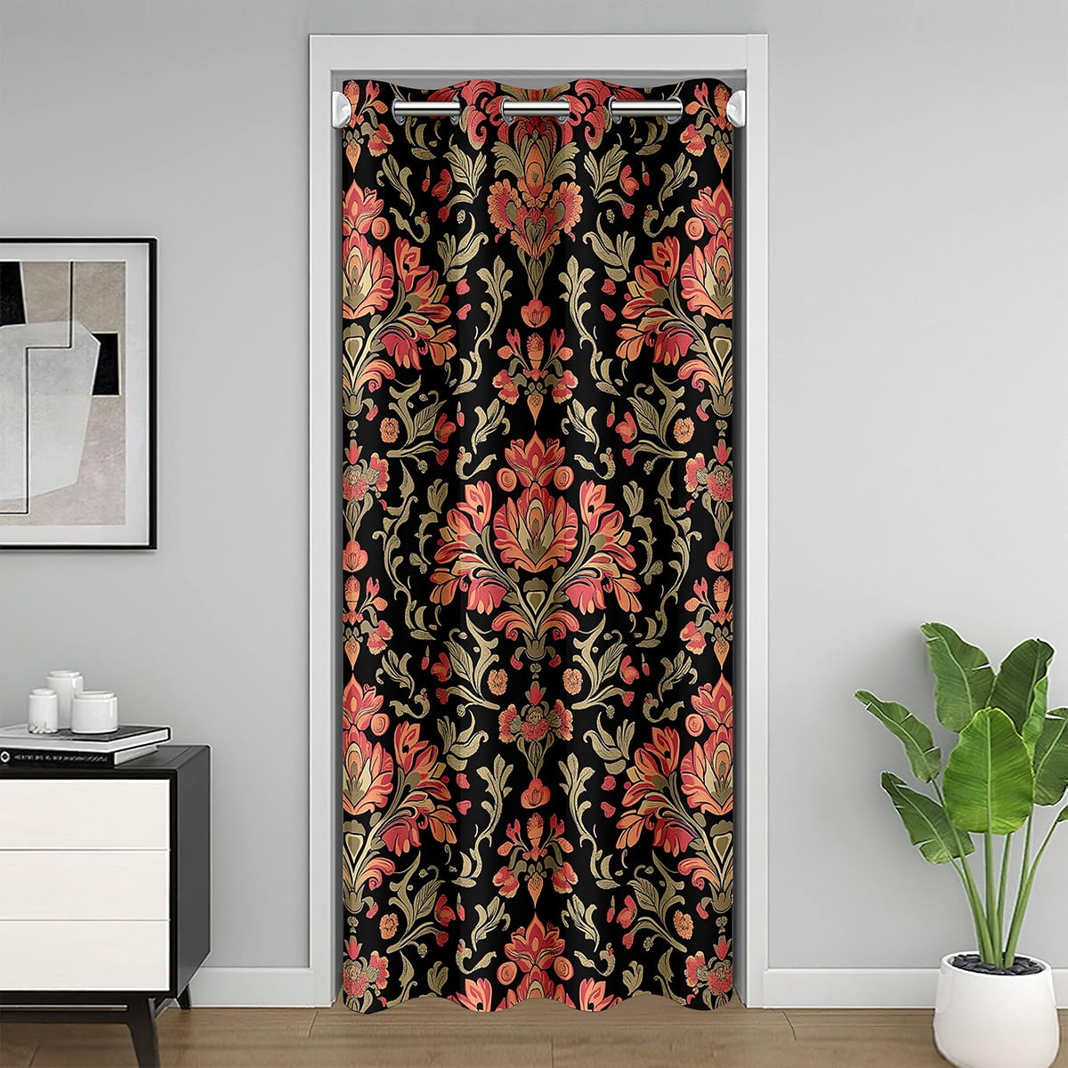Groovy Flower Floral Blackout Curtain,Damask Paisley Door Curtain for ...