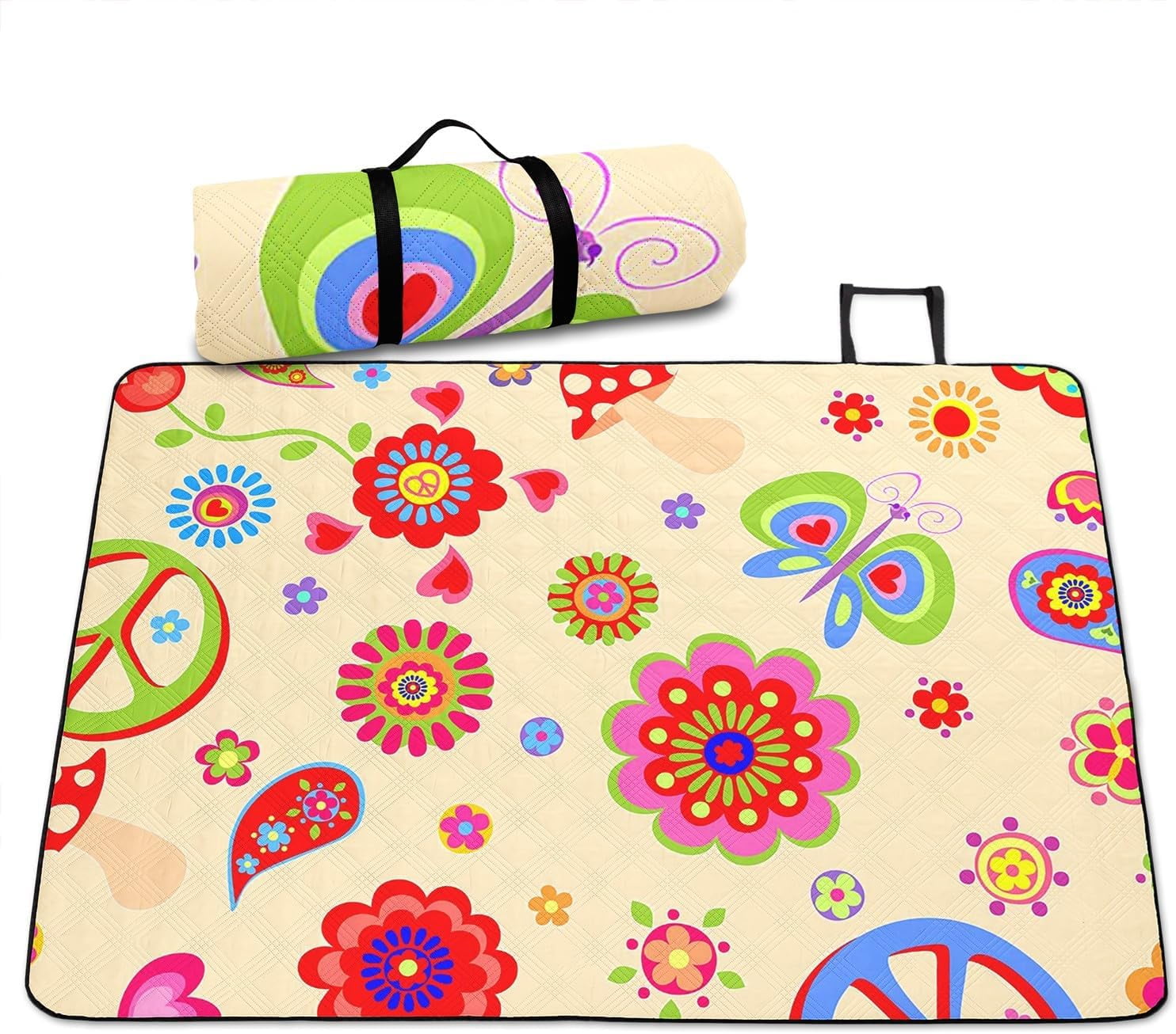 Groovy Flower Picnic Blanket 60x80, Foldable Waterproof Retro Groovy ...