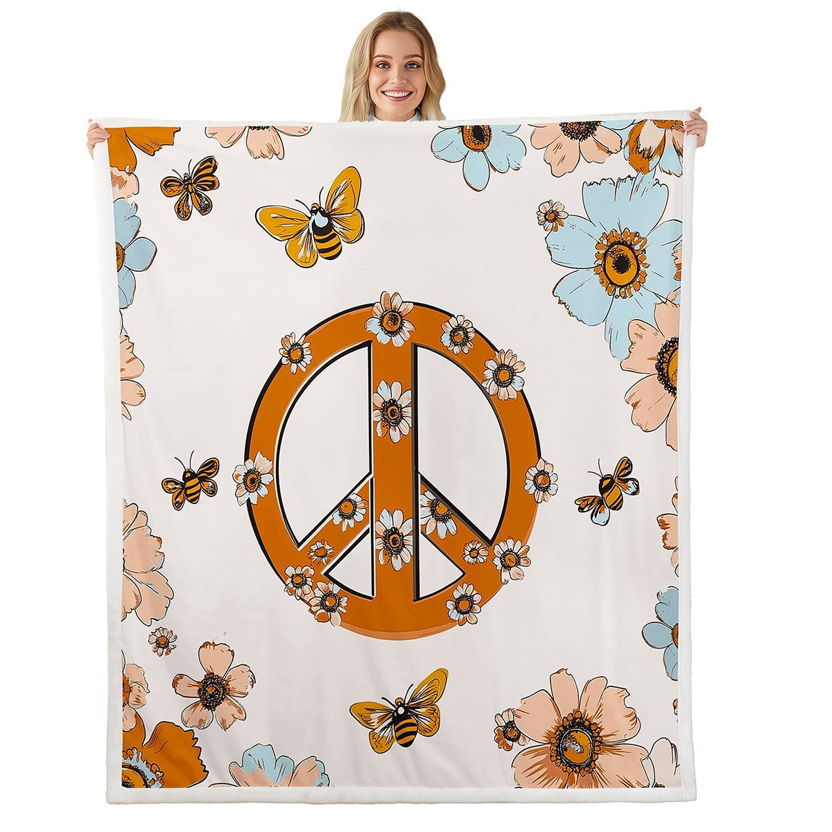 Groovy Flowers Fleece Blanket Peace Symbol Print Sherpa Blanket Boho ...