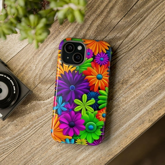 Groovy Flowers MagSafe Phone Case, Retro Artistic Bloom Pattern with ...