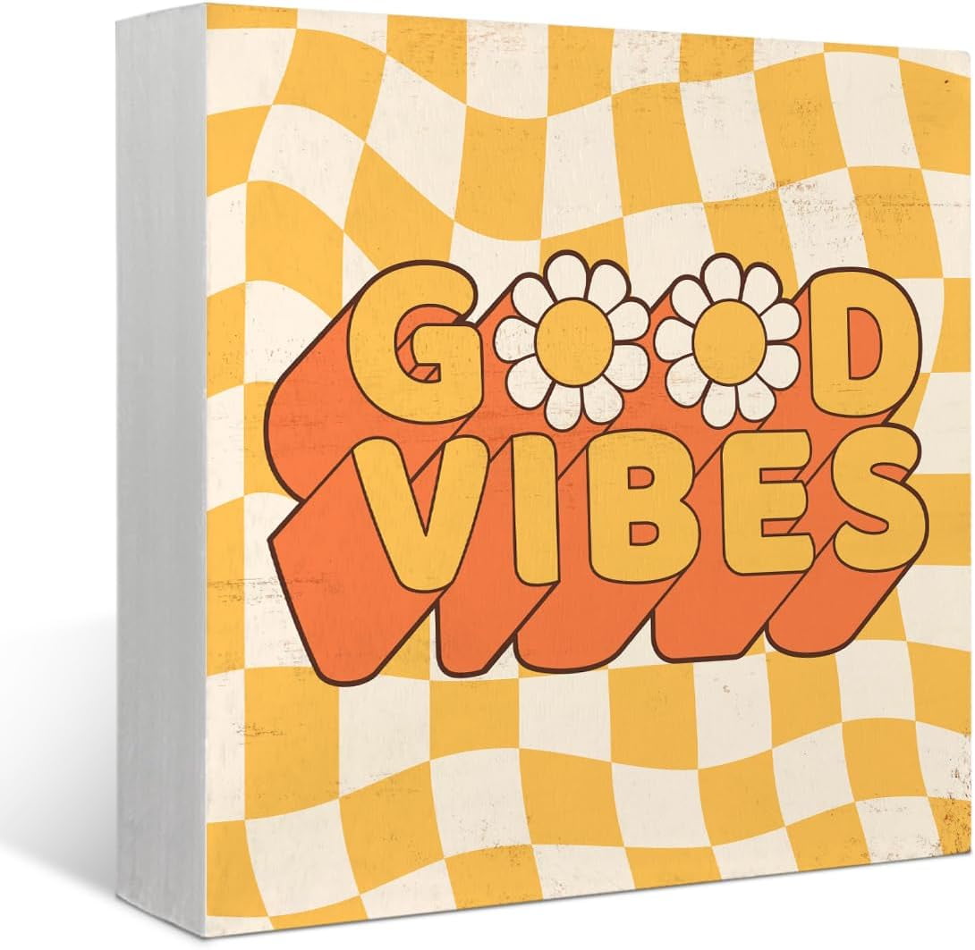 Groovy Good Vibes Wood Box Sign Desk Decor Retro 70s Daisy Flower ...