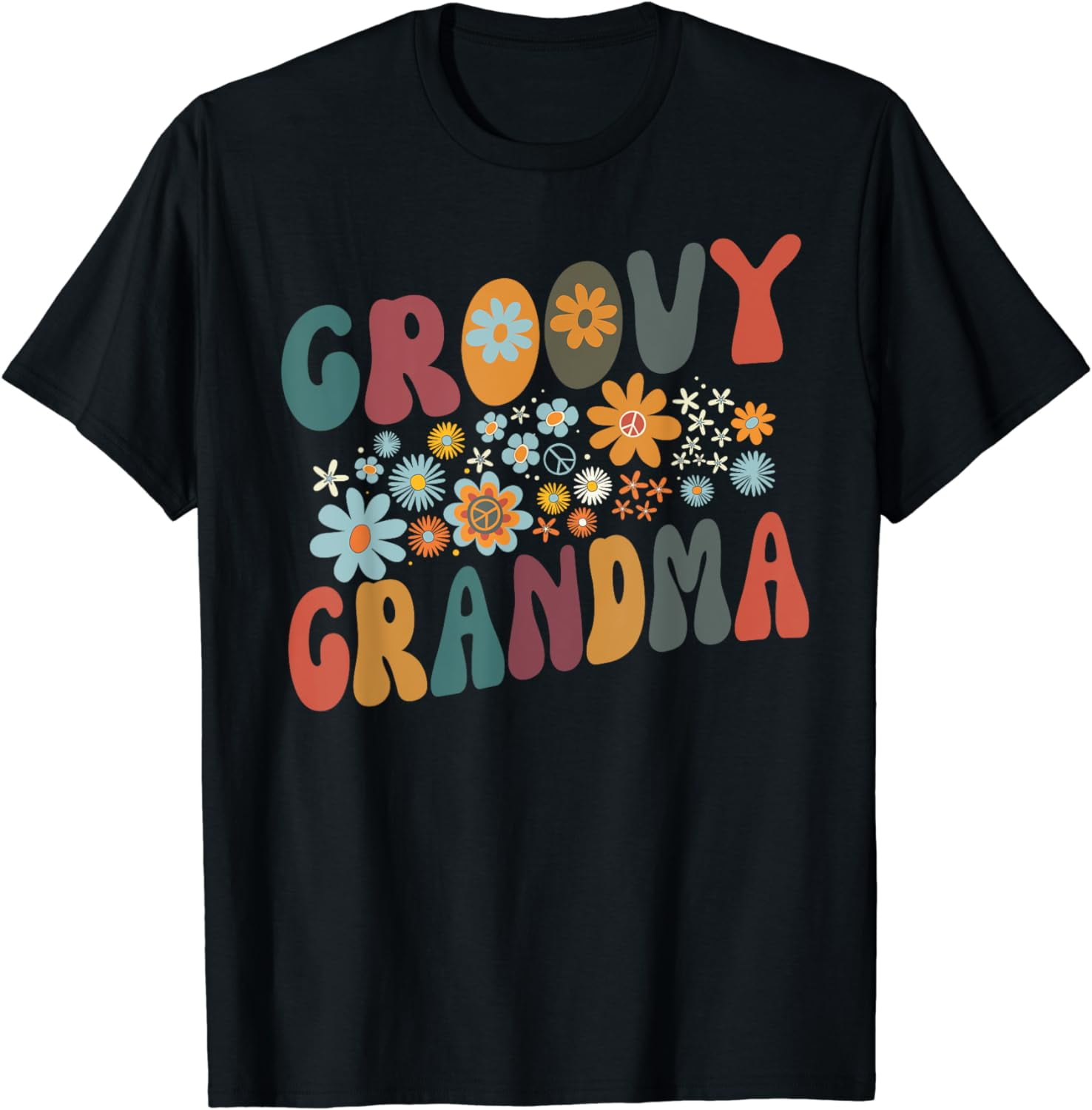 Groovy Grandma Retro Colorful Flowers Design Grandmother T-Shirt ...