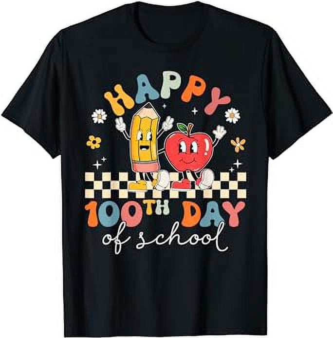 Groovy Happy 100th Day of School Cute Apple Pencil 100 Days T-Shirt ...