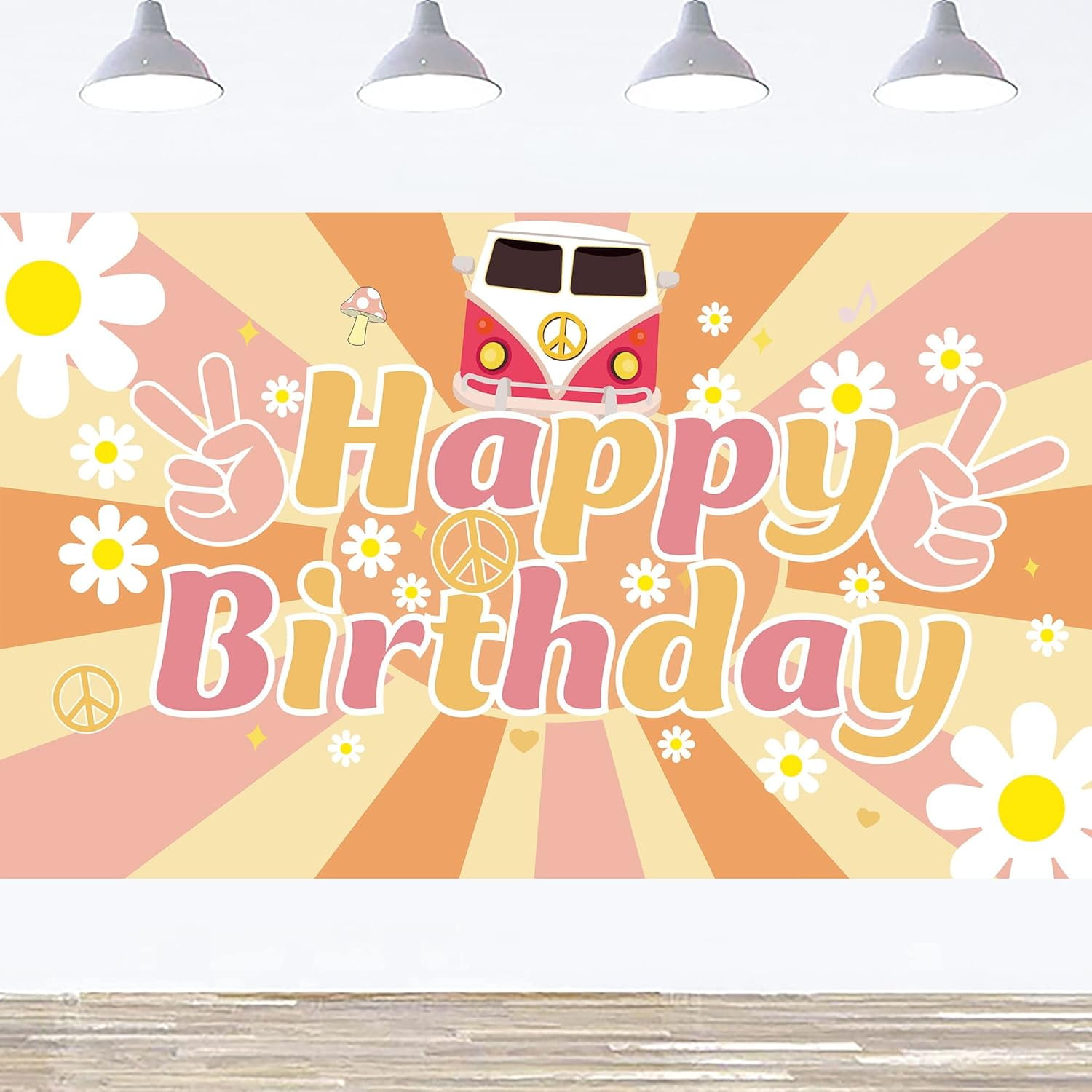 Groovy Happy Birthday Backdrop Banner,Retro Hippie Boho Girl Birthday ...