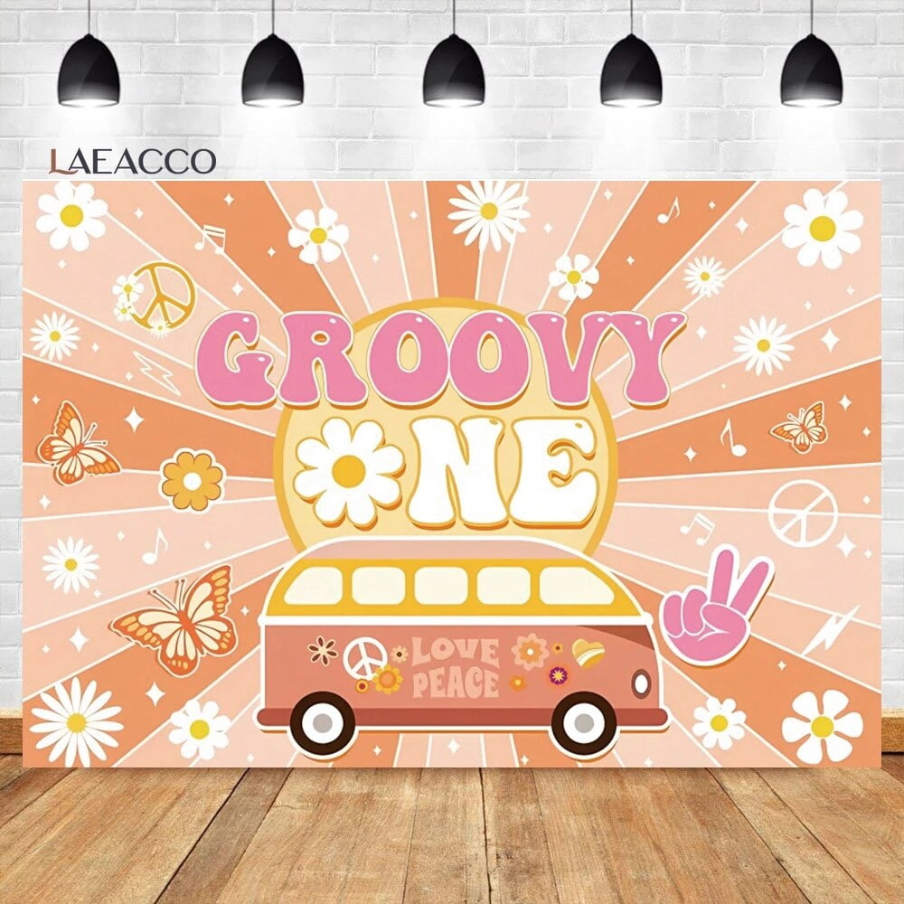 Groovy Happy Birthday Backdrop Retro Boho Girl 70s Daisy Floral Baby ...