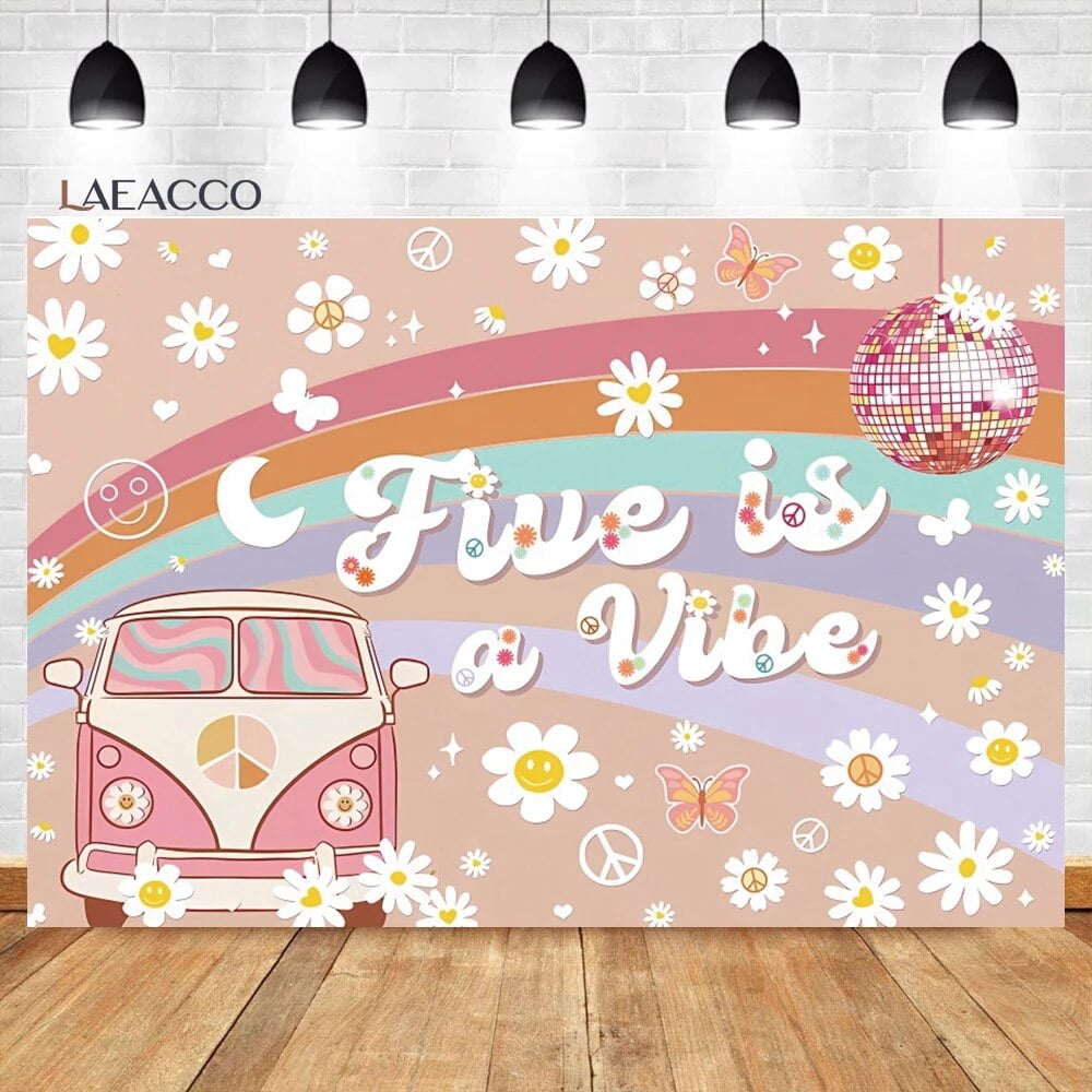 Groovy Happy Birthday Backdrop Retro Boho Girl 70s Daisy Floral Baby ...