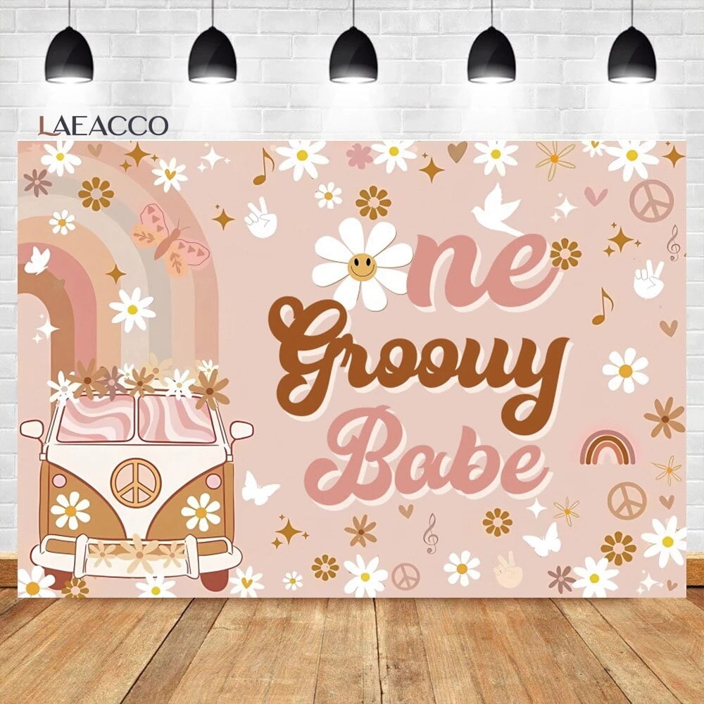 Groovy Happy Birthday Backdrop Retro Boho Girl 70s Daisy Floral Baby ...