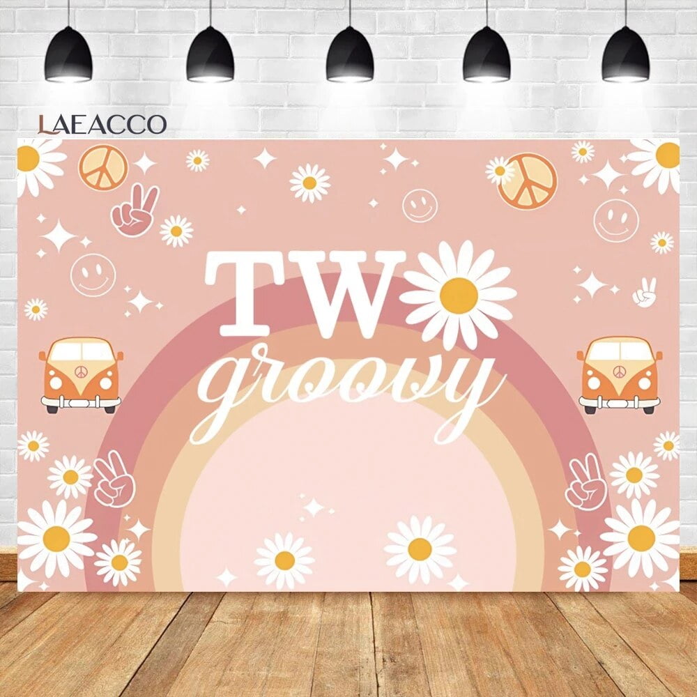 Groovy Happy Birthday Backdrop Retro Boho Girl 70s Daisy Floral Baby ...