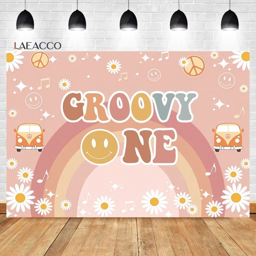 Groovy Happy Birthday Backdrop Retro Boho Girl 70s Daisy Floral Baby ...