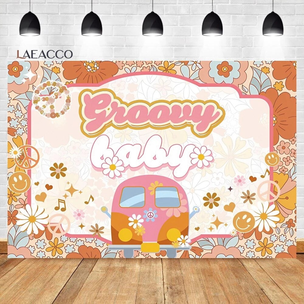 Groovy Happy Birthday Backdrop Retro Boho Girl 70s Daisy Floral Baby ...