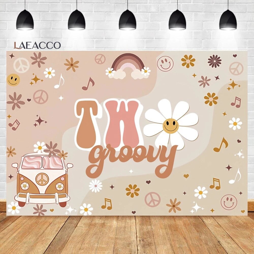 Groovy Happy Birthday Backdrop Retro Boho Girl 70s Daisy Floral Baby ...