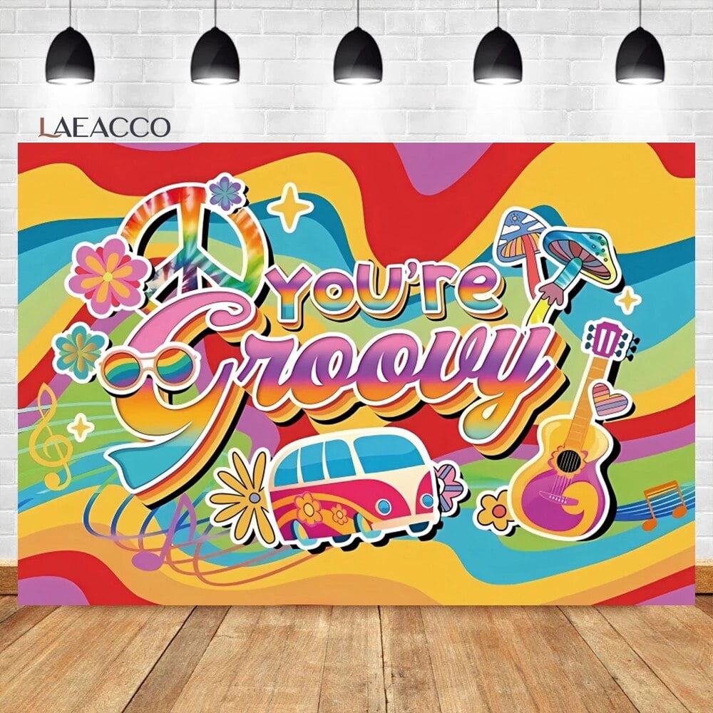 Groovy Happy Birthday Backdrop Retro Boho Girl 70s Daisy Floral Baby ...