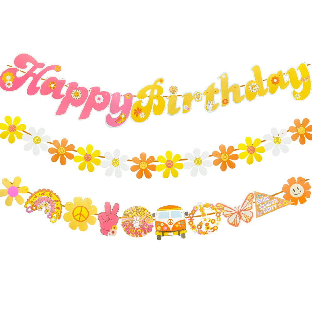 Groovy Happy Birthday Banner - Retro Boho Garland for 60s Party ...