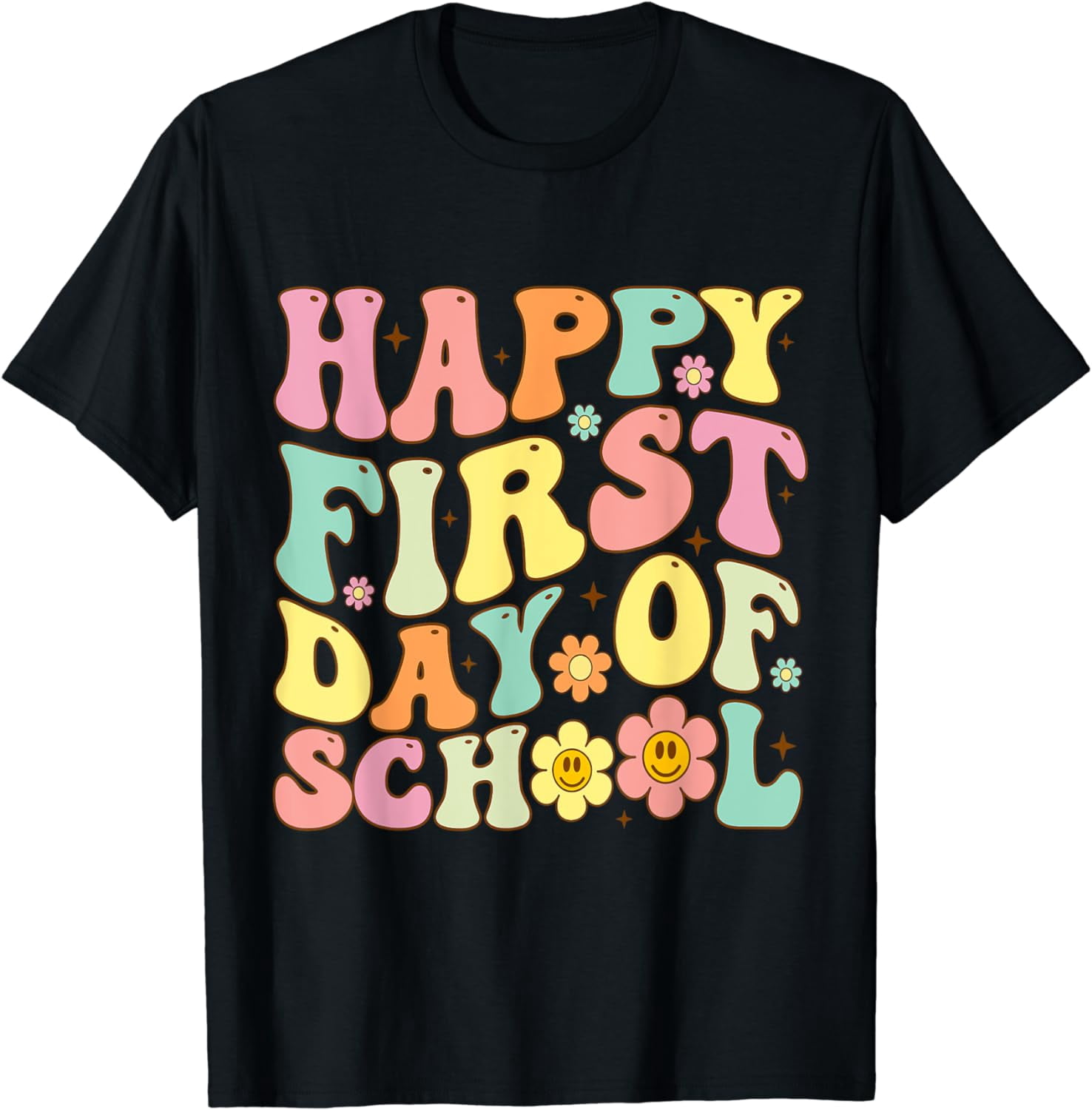 Groovy Happy First Day of School Teacher Kids Back To School T-Shirt ...
