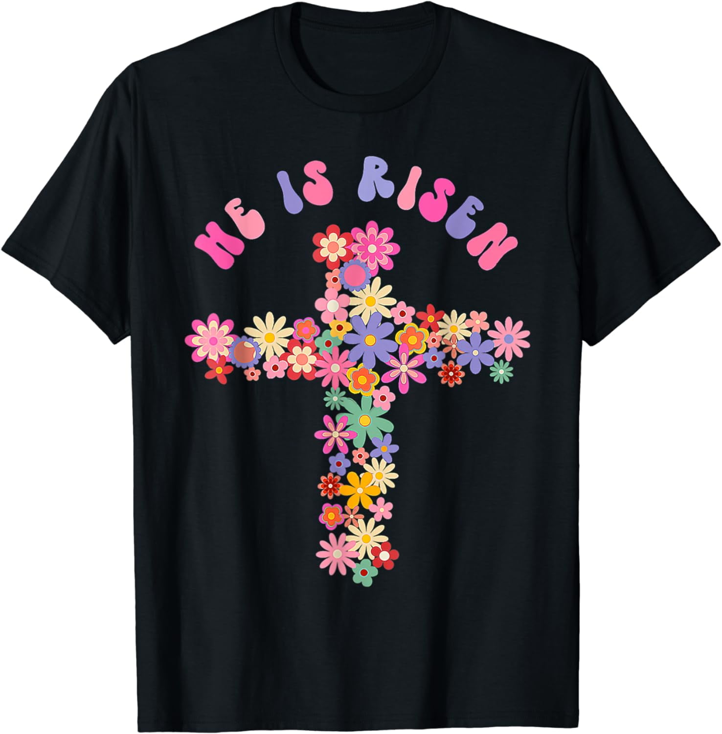 Groovy He Is Risen Cross Christians Religious Hippie Easter T-Shirt ...