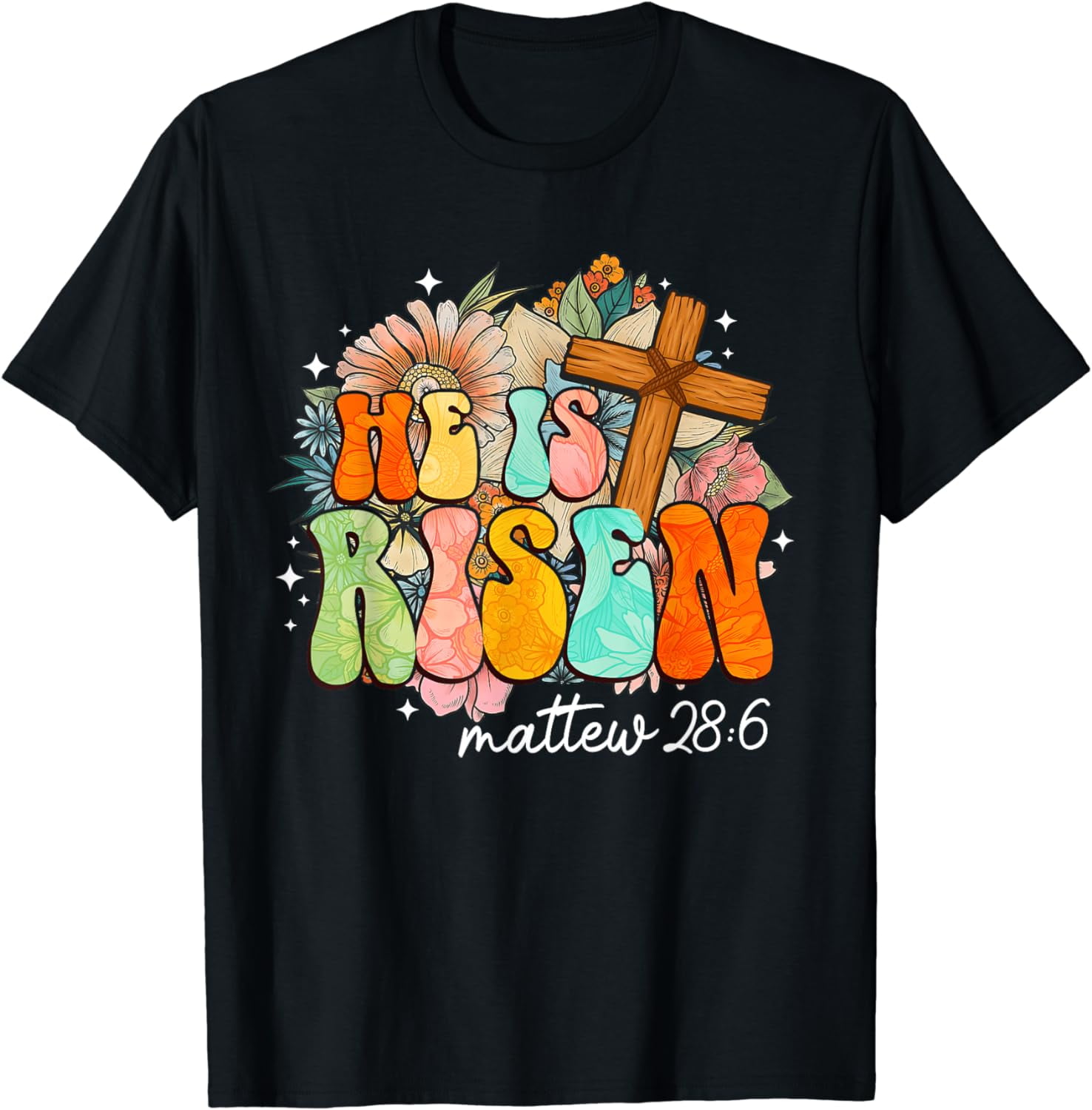 Groovy He Is Risen Cross Jesus Religious Easter Christians T-Shirt ...