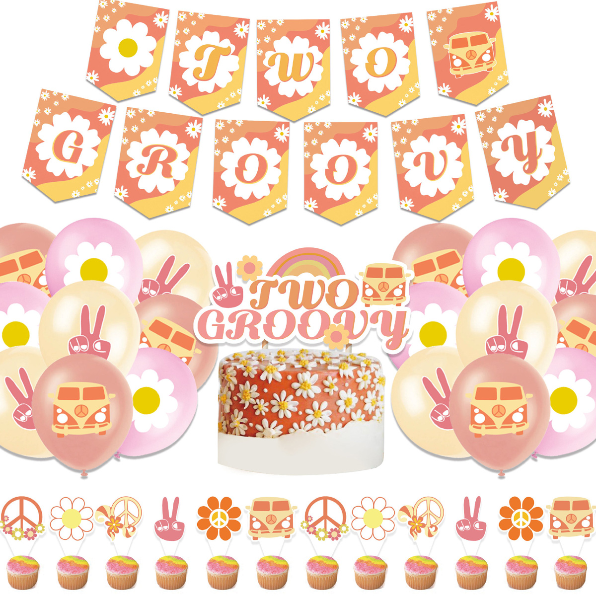 Groovy Hippie Birthday Party Decorations, Retro Boho Daisy Birthday ...