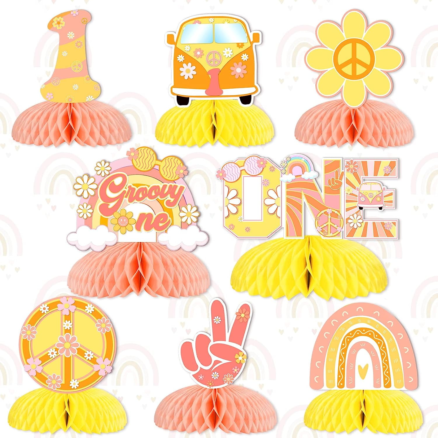 Groovy Hippie Boho Party Honeycomb, Groovy One Baby Girl First Birthday ...