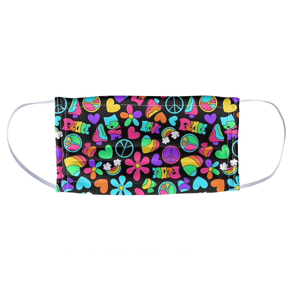 Groovy Hippie Peace and Love Pattern 1-Ply Reusable Face Mask Covering ...