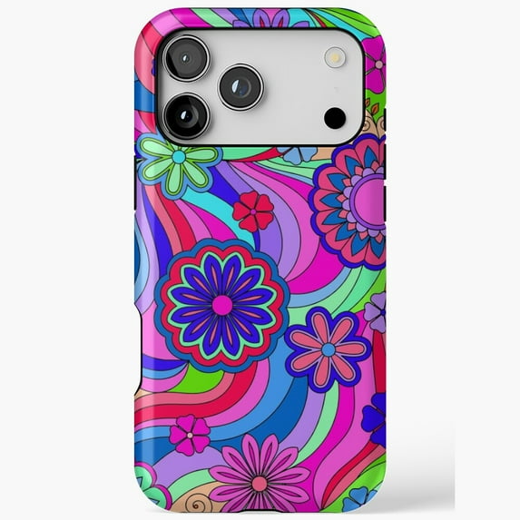 Groovy Hippy Flower Power Cool Tones iPhone Case 11 through 17 Pro Max ...