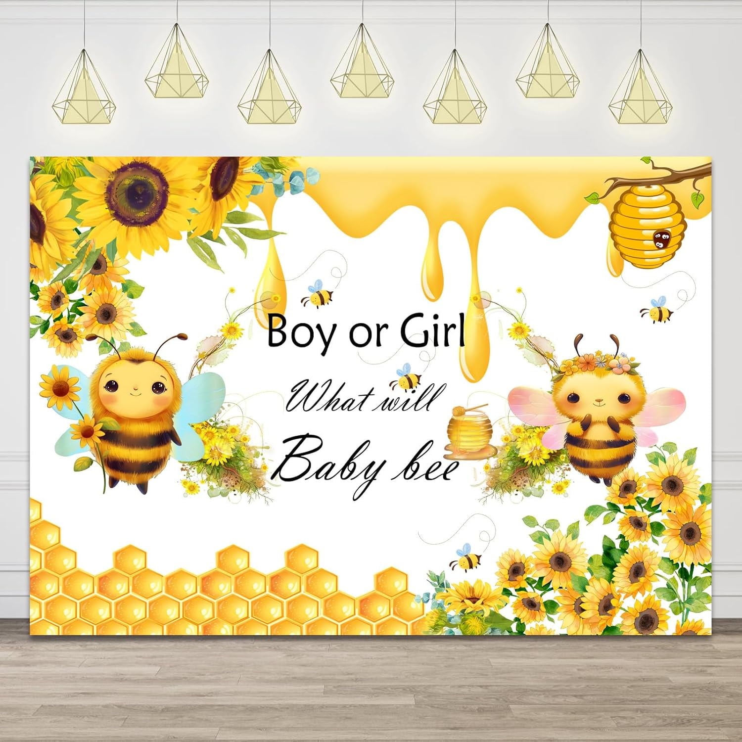 Groovy Honey Bee Gender Reveal Backdrop What Will Baby Bee Background ...
