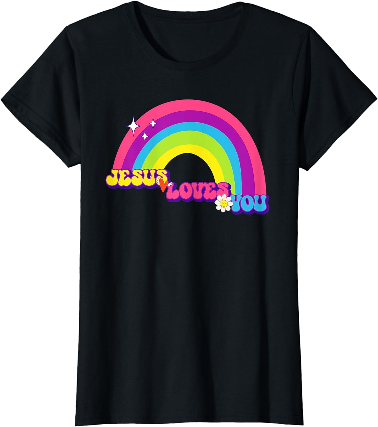 Groovy Jesus Loves You Rainbow Christian 70's Hippie T-Shirt - Walmart.com