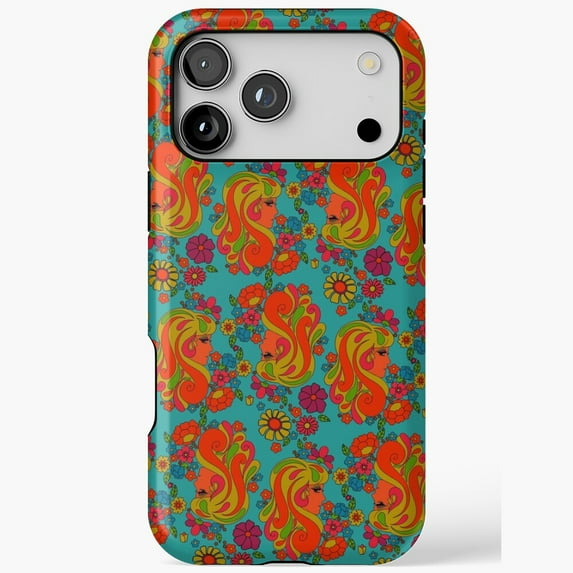 Groovy Lady In Blue Retro Art iPhone Case 17 16 15 14 13 12 11 Pro Max ...