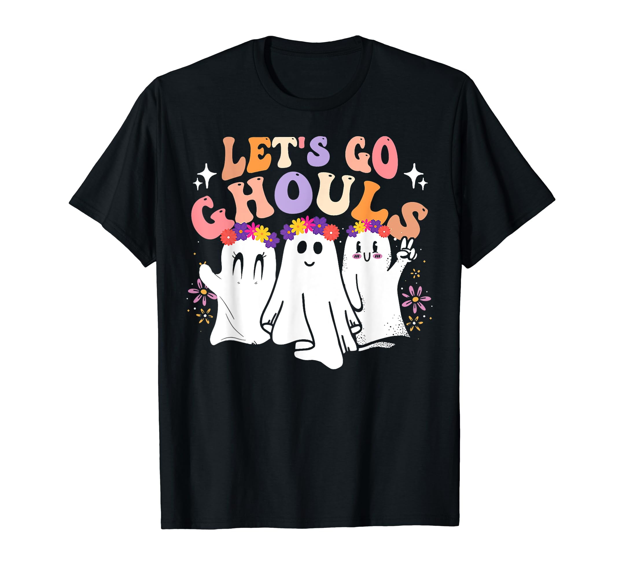 Groovy Let's Go Ghouls Cute Ghost Halloween Spooky Season T-Shirt ...