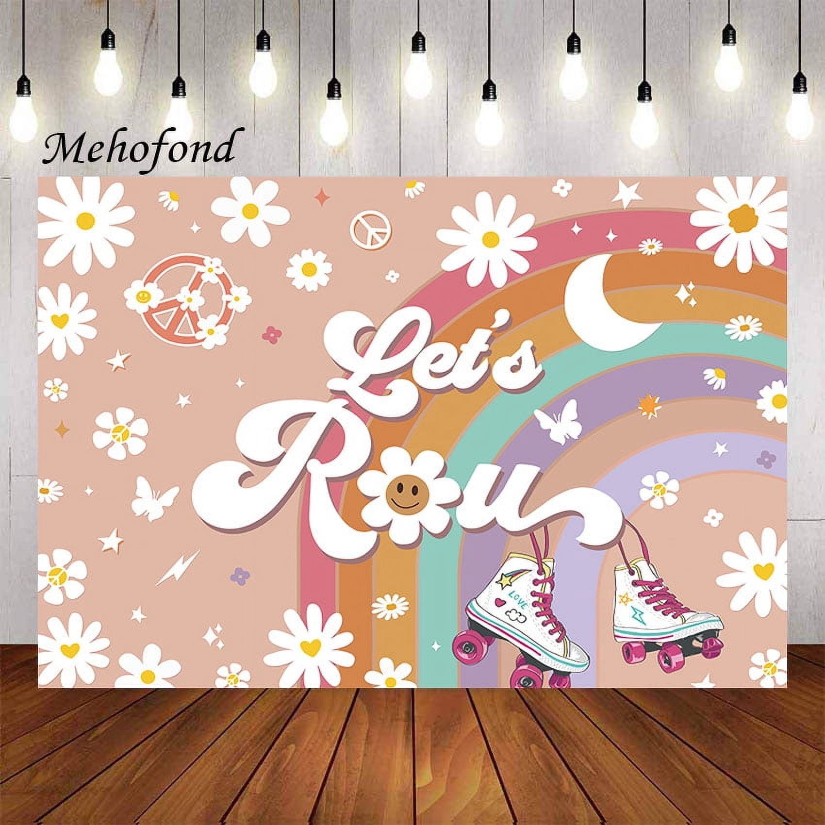 Groovy Let's Roll Skate Flowers Daisy Girls Birthday Party r Photo ...