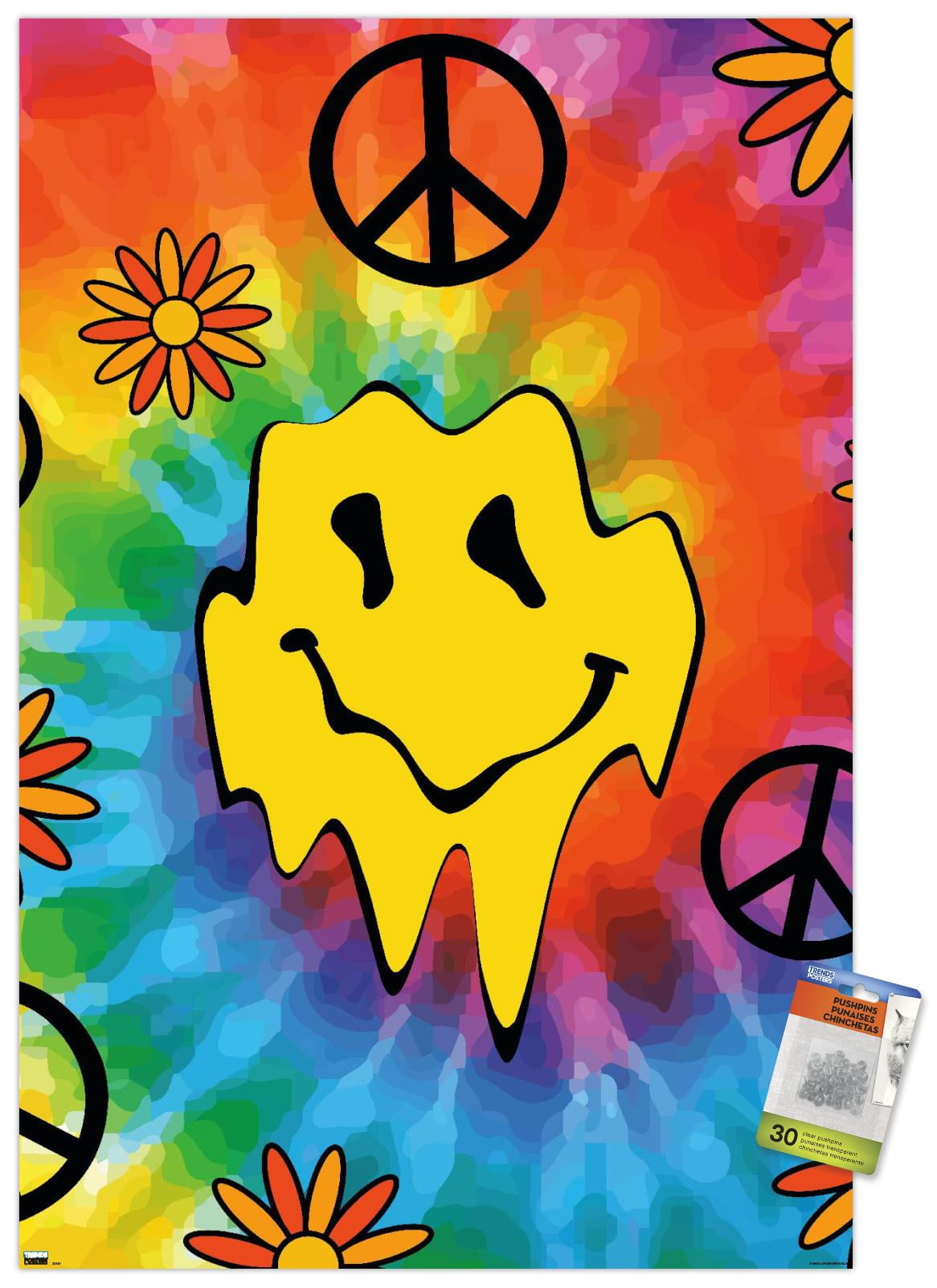 Groovy Melting Smile Face Wall Poster with Push Pins, 22.375" x 34 ...