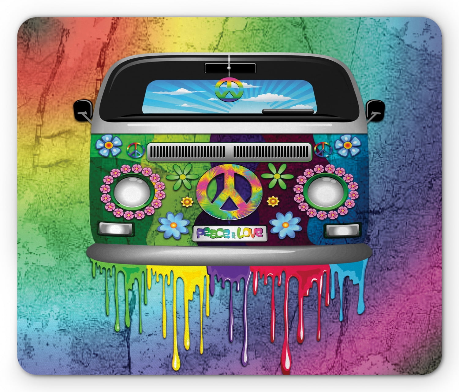 Groovy Mouse Pad, Old Style Hippie Van Dripping Rainbow Paint Mid 60s ...